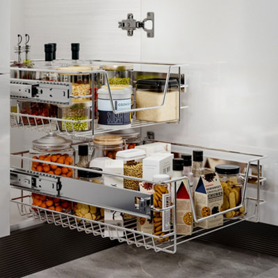 Buy Set of 2 Metal Cupboard Drawer Cabinet Pull-Out Storage Basket for ...