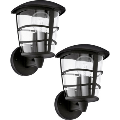 Set of 2 Modern Black IP44 Outdoor Wall Lanterns - 60W E27 Porch Lighting
