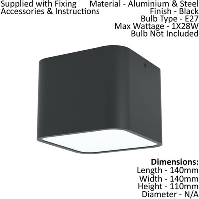 Set of 2 Modern Black Square Wall and Ceiling Lights with 28W E27 Bulbs