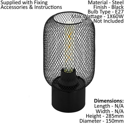 Set of 2 Modern Black Steel Table Lamps with Round Wire Mesh Shade