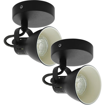 Set of 2 Modern Black Steel Wall Lights with Pivot Shades and GU10 Bulbs