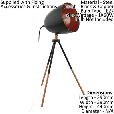 Set of 2 Modern Mini Tripod Table Lamps with Black and Copper Shades
