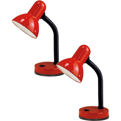 Set of 2 Modern Red Table Lamps with Flexible Arms and Rocker Switch
