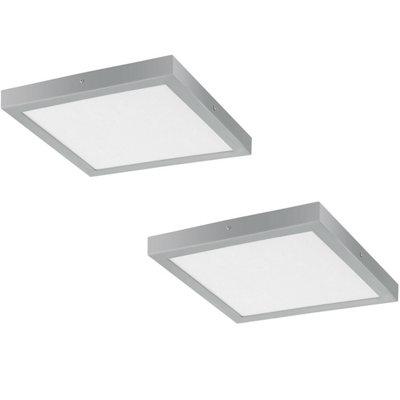 Set of 2 Modern Silver LED Ceiling Lights - 400mm Square 25W 3000K