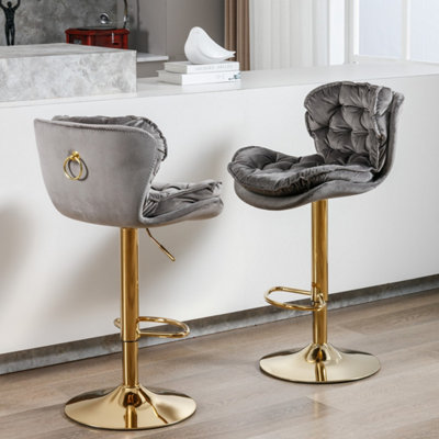 Set of 2 Modern Velvet Upholstered Swivel Bar Stools Kitchen Breakfast ...