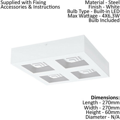 Set of 2 Modern White Box LED Ceiling and Wall Lights - 270mm x 270mm, 6.3W