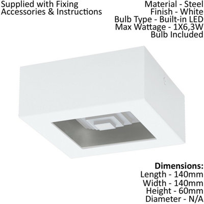 Set of 2 Modern White Box LED Wall and Ceiling Lights - 140mm x 140mm, 6.3W