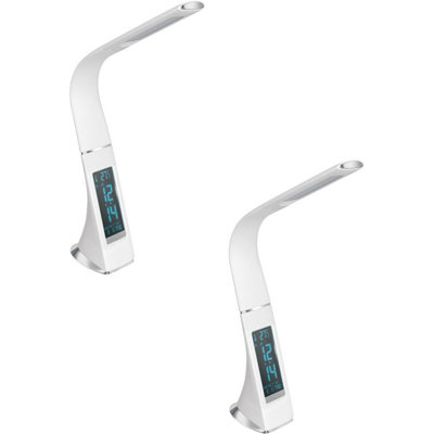Set of 2 Modern White Touch Table Lamps with Dimming and Clock Features