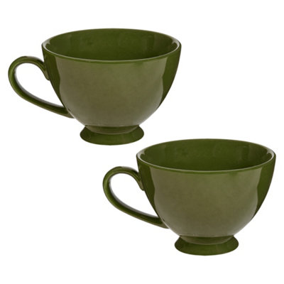 Set of 2 Montmartre Large Olive Green Ceramic Christmas Tea Cups Coffee ...