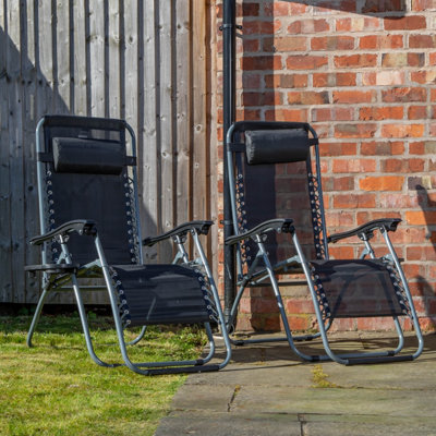 Set of 2 Multi Position Zero Gravity Relaxer Chair Sun Lounger in Black ...