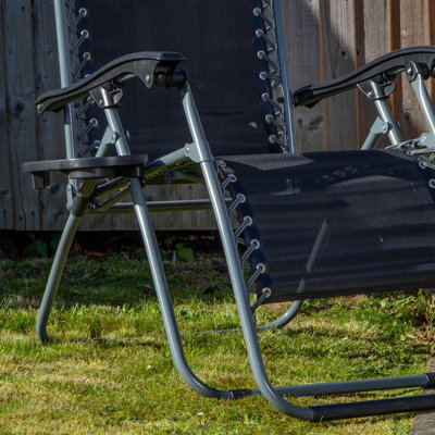 Set of 2 Multi Position Zero Gravity Relaxer Chair Sun Lounger in Black ...