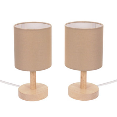 Set of 2 - Nelly Natural Wood Base Bedside Table Lamps with Natural ...