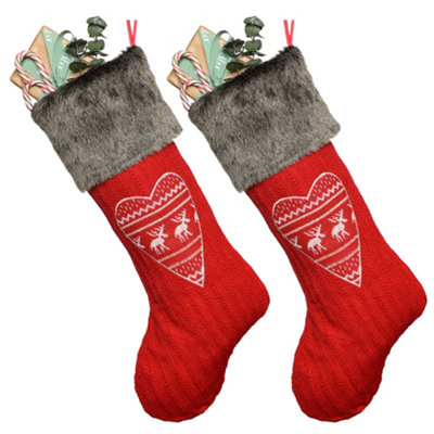 Set of 2 Nordic Heart Xmas Gift Decoration Christmas Stocking