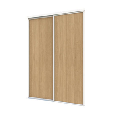 Set of 2 Oak Sliding Wardrobe Doors in White Framework & Tracks ...