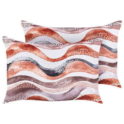 Set of 2 Outdoor Cushions SEBORGA Abstract Pattern 40 x 60 cm Brown