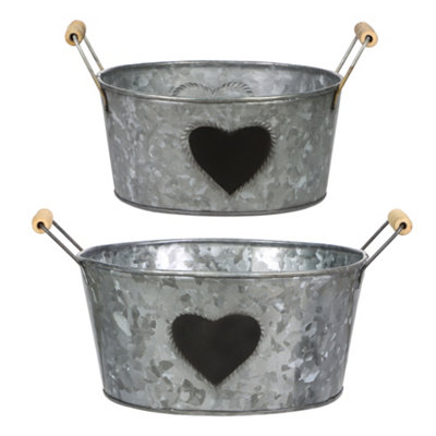 Set of 2 Outdoor Garden Storage Buckets with Chalkboard Heart