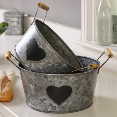 Set of 2 Outdoor Garden Storage Buckets with Chalkboard Heart