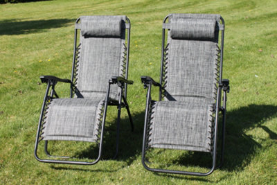 SET OF 2 Padded Garden Sun Lounger Relaxer Recliner Chairs in Grey ...