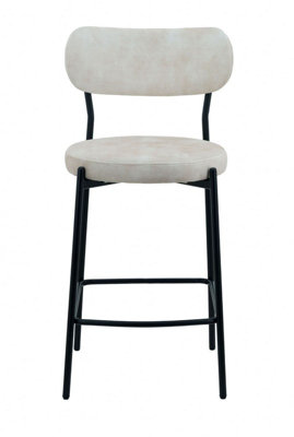 Set of 2 Padded Velvet Bar Stool- Cream-Stackable