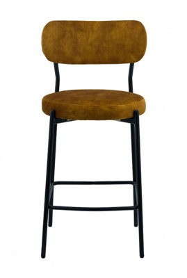 Set of 2 Padded Velvet Bar Stool- Mustard Yellow-Stackable