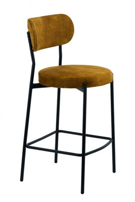 Set of 2 Padded Velvet Bar Stool- Mustard Yellow-Stackable