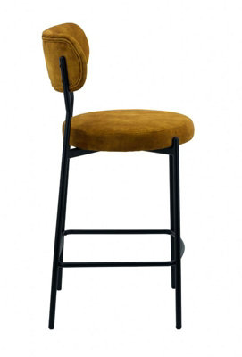 Set of 2 Padded Velvet Bar Stool- Mustard Yellow-Stackable