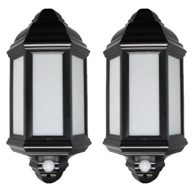 Set of 2 Park - Black LED Half Lanterns with PIR Motion Sensor