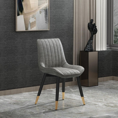 Set of 2 pcs of Grey LEON Luxury Dining Chair Soft Padded Seat with ...