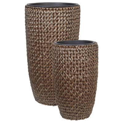 Set of 2 PE Rattan Plant Pots Brown CEDRUS | DIY at B&Q