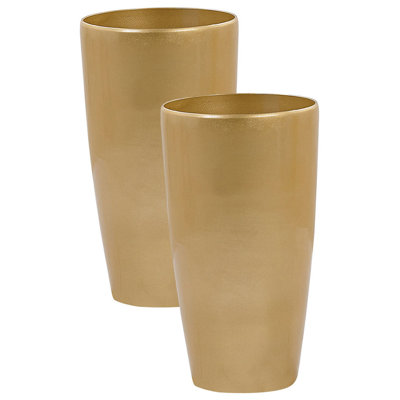 Set of 2 Plant Pots TSERIA 32 cm Gold