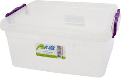 Set Of 2 Plastic Storage Box Lid Handles Clear Container Home Office ...