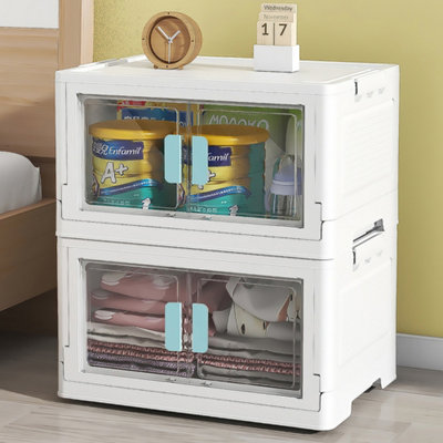 Set of 2 PP Collapsible Stackable Movable Storage Boxes with Lids ...