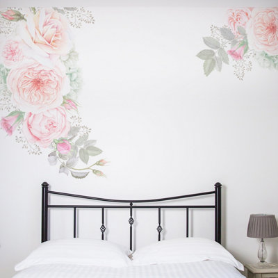 Set of 2 Pretty Pastel Floral Corner Wall Stickers - Pink/Green ...