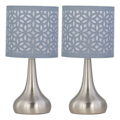 Set of 2 Romana - Brushed Chrome Touch Operated Table Lamps Bedside ...
