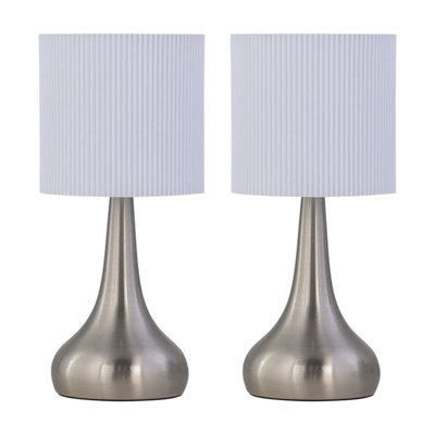 Set of 2 Romana - Brushed Chrome Touch Operated Table Lamps Bedside ...