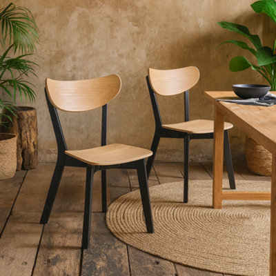 Set of 2 Saffron Black and Natural Oak Effect Dining Chairs