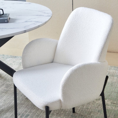 Set of 2 Shepher Dining Chairs Teddy Fabric Upholstered Kitchen Chairs ...