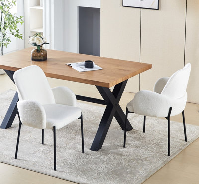 Set of 2 Shepher Dining Chairs Teddy Fabric Upholstered Kitchen Chairs ...