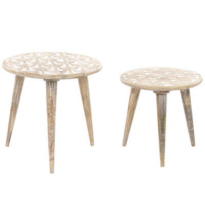 Set of 2 Side Tables HURSI Mango Wood Brown/ White
