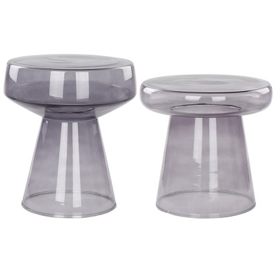 Set of 2 Side Tables LAGUNA/CALDERA Glass Grey