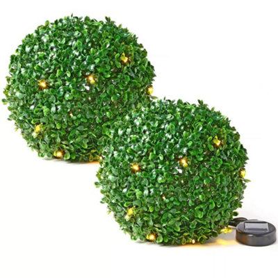 Set of 2 Solar Hanging Topiary Balls with LED Lights