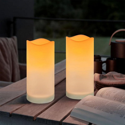 Set of 2 Solar-Powered Outdoor Flameless Candles Flickering Moving Wick ...