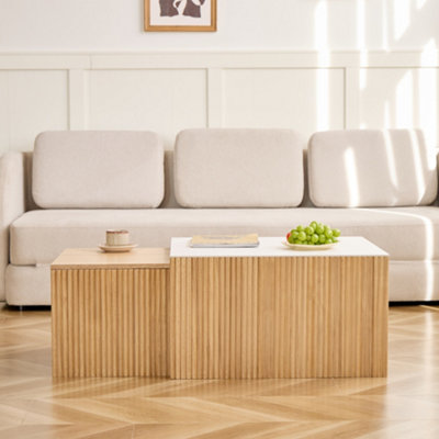 Set of 2 Solid Wood Coffee Tables Classic Style Living Room