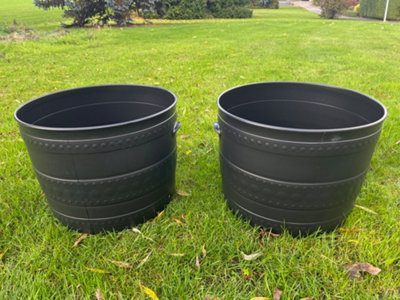 Set of 2 Stewart Plastic Garden Outdoor Smithy 50cm Patio Tub Black