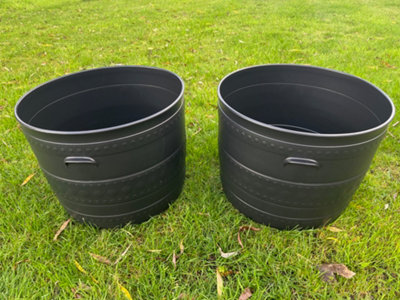 Set of 2 Stewart Plastic Garden Outdoor Smithy 50cm Patio Tub Black