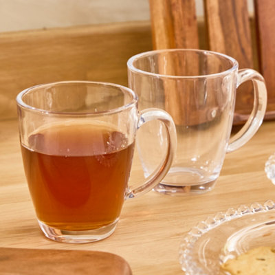 Set of 2 Traditional Clear Glass Coffee Mug Tea Cups