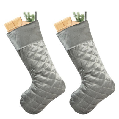 Set of 2 Traditional Harrington Quilted Grey Velvet Xmas Gift ...