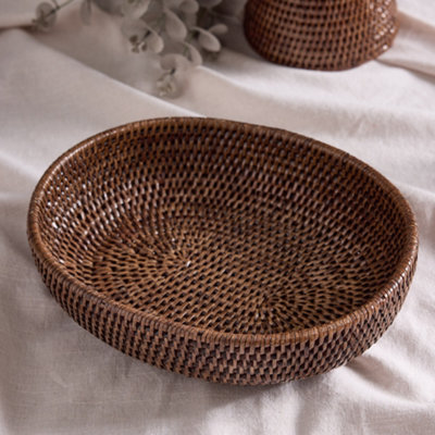 Set of 2 Traditional Natural Rattan Classic Rounded Kitchen Baskets