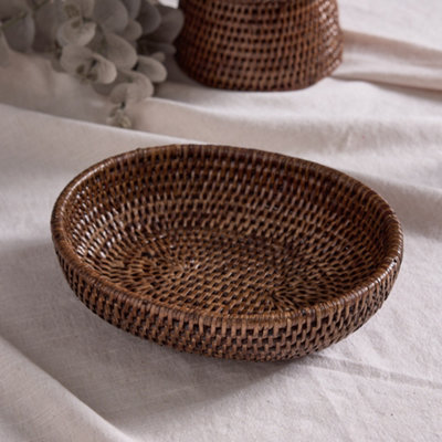 Set of 2 Traditional Natural Rattan Classic Rounded Kitchen Baskets