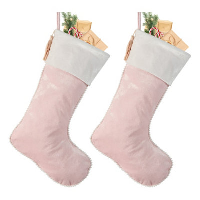 Set of 2 Traditional Pink Berkeley Velvet Xmas Gift Decoration ...